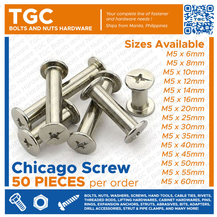 50PCS M5 ( 5mm ) x 6 up to 60mm Chicago Screw / Binding Screw / I-Post ...