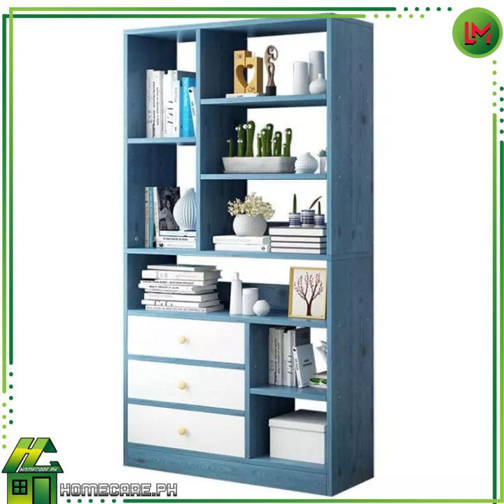 HOMECARE PH. Modern Bookshelf Storage with Drawers and divider ...