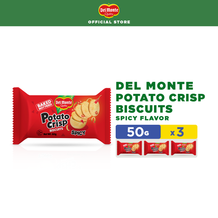 Del Monte Potato Crisp Biscuits Spicy Flavor - Baked, Not Fried! 50g 3 ...