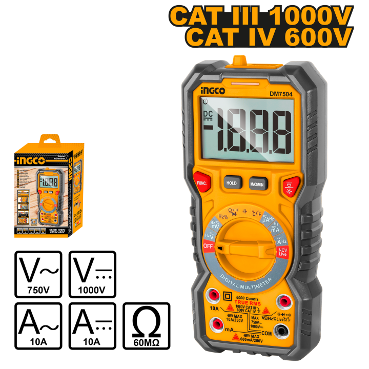 Ingco Digital Multimeter Tester 6000 Counts AC/DC Voltage Current ...