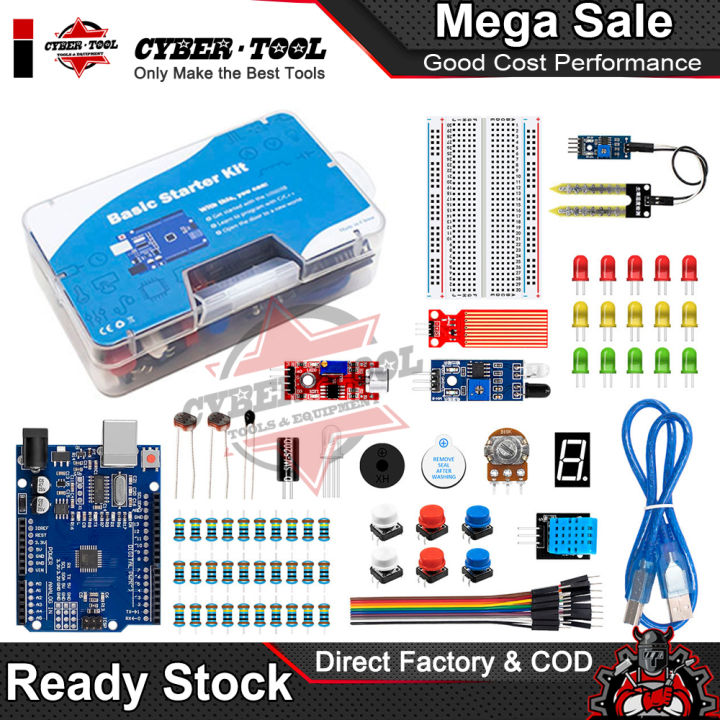 Basic Starter Kit For Arduino Uno R3 With Code Breadboard Jumper Wire Led Diodes Obstacle ...
