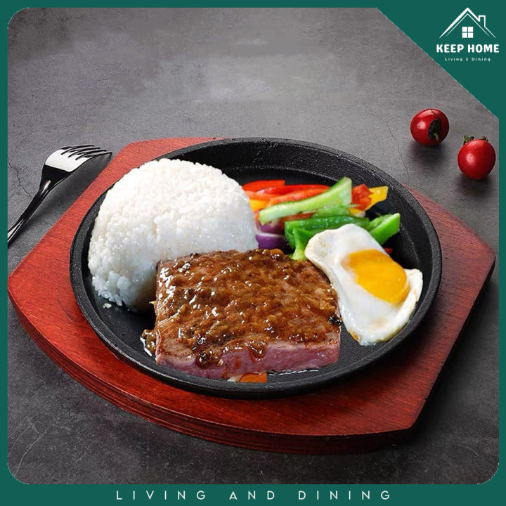 Keep Home Sizzling Plate Sisig plate Cast Iron sizzling plate With Wood ...
