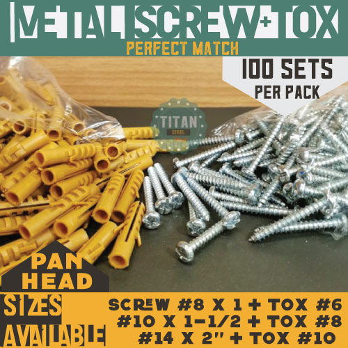 Titan Steel - 100 SETS - Metal Screw with Tox #6, #8, #10 | Lazada PH