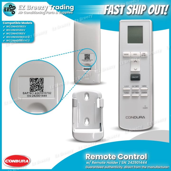 Aircon A/C Remote Control Handset for Condura Window Type Inverter Air ...