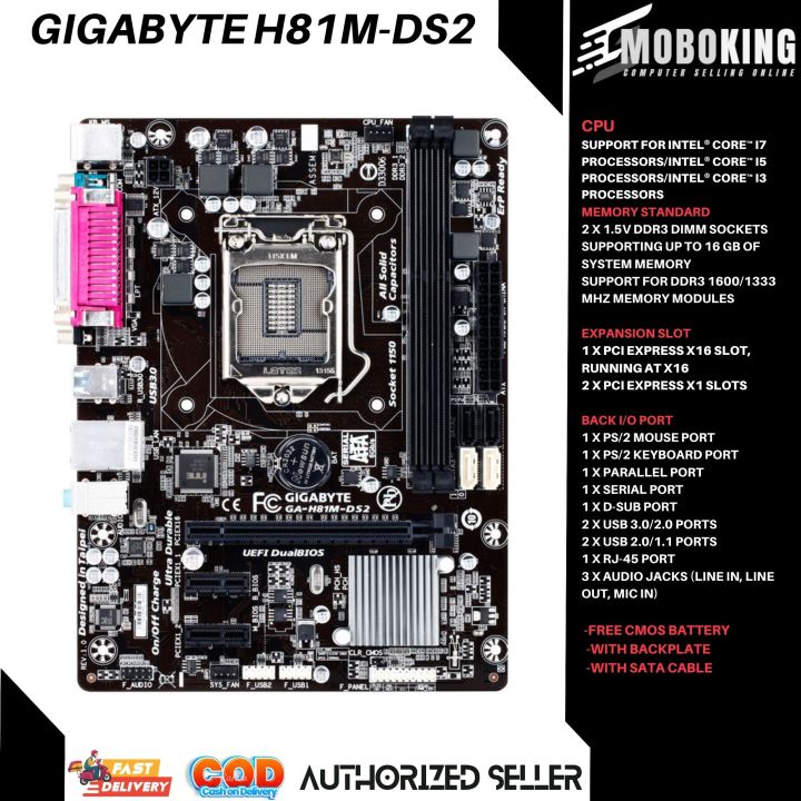 GIGABYTE H81M-DS2 Desktop 4th GEN Motherboard H81 Socket LGA 1150 i3 i5 ...