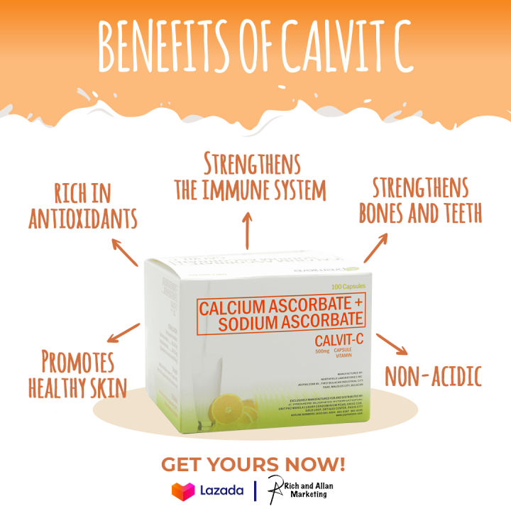 JC Premiere Calvit C 500mg Box of 100 Vegetable Capsules (10 Blisters ...