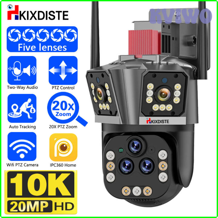 KVIWO HD 20MP 10K WIFI Surveillance Camera Outdoor Five Lens Camera PTZ 20X Optical Zoom Smart ...