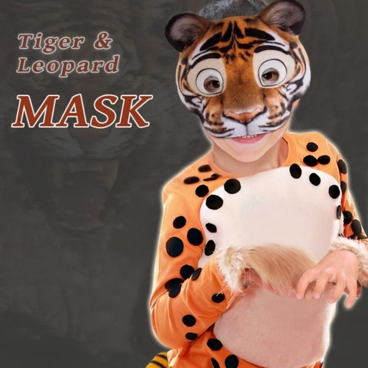 REPTIT EVA Halloween Half Face Leopard Tiger Plush Cute Party Props ...