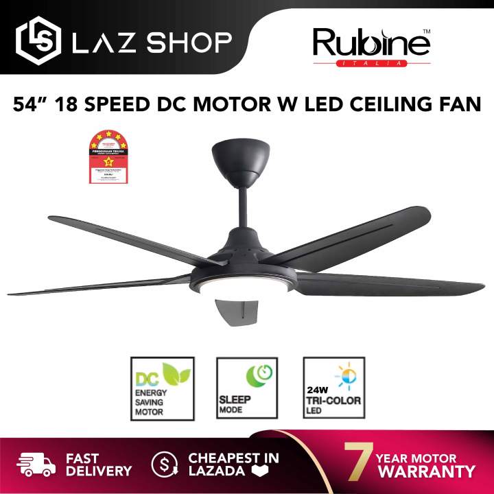 Rubine Nausca Series 54 Inch 18 Speed DC Motor Ceiling Fan RCF-NAUSCA54-5B | With 24W Tri-Colour ...
