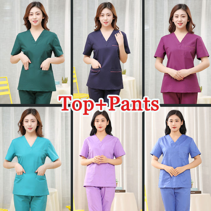 618[Shirt+Pants]Free Name Scrub Suit Clothes Medical Suits for Women ...
