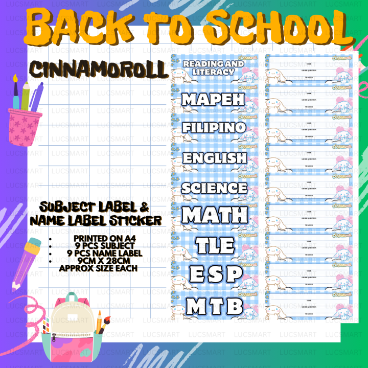 LUCSMART Fast shipping - NEW DESIGN CINNAMOROLL THEMED Subject and Name ...