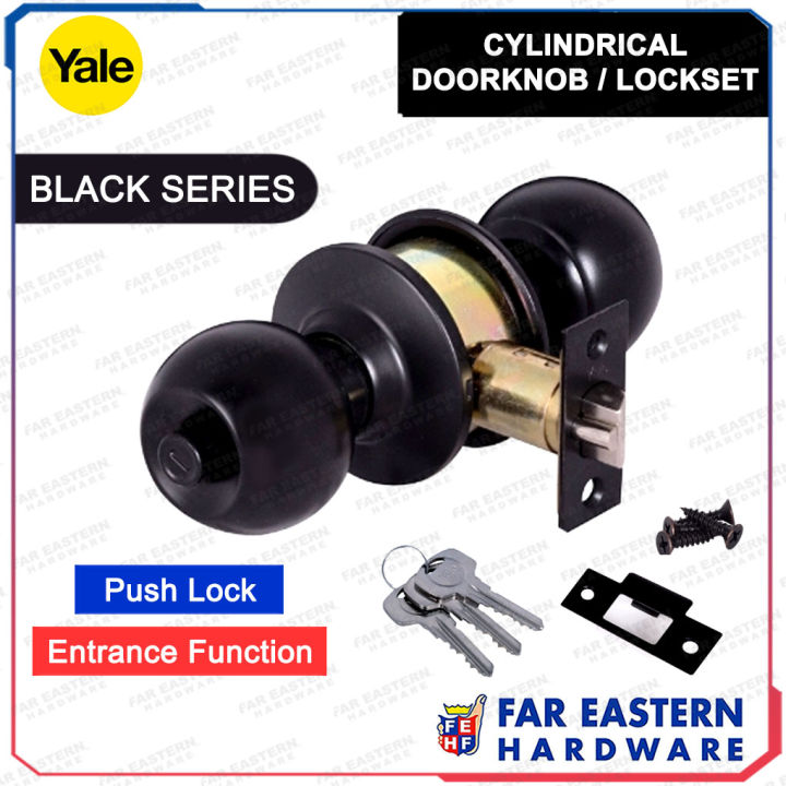 YALE Cylindrical Doorknob Matte Black Lockset Entrance Door Knob Push ...