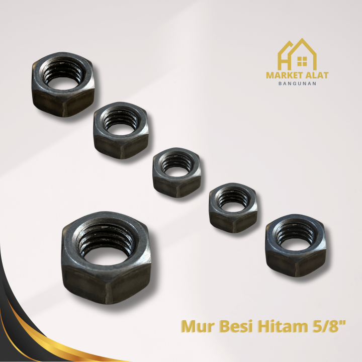 Mur Besi Hitam 5/8" / Nut Hexagon Drat Kasar UNC / Mur Baut Kunci 24 ...