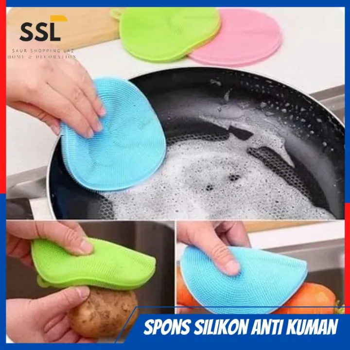 SST Spons Silikon Cuci Piring Bulat ANTI Kuman cuci piring & Buah ...