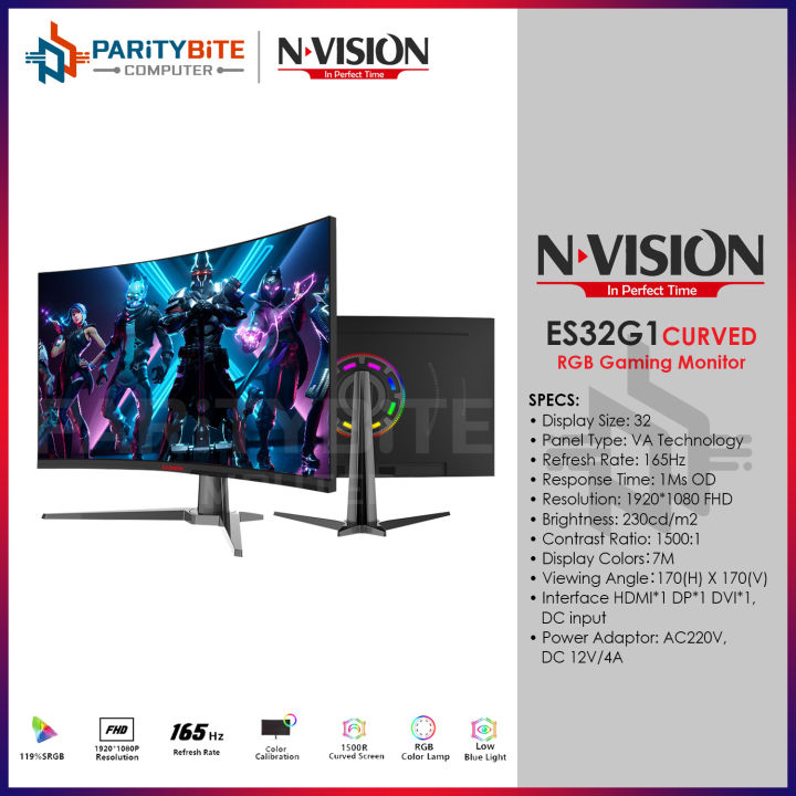 NVISION 165HZ 32 inch Curved Monitor PC Desktop Computer Monitor 1MS ...