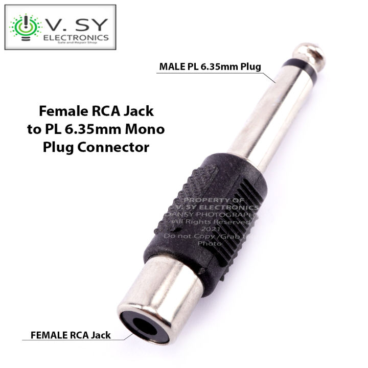 Plastic Female RCA Jack to Male PL 6.35mm TS Mono Plug Connector ...