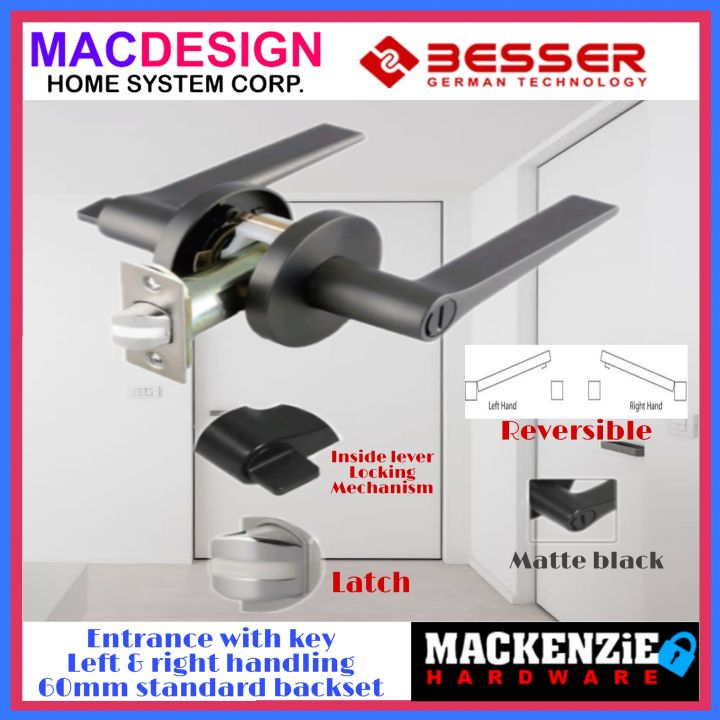 BESSER L510E BLACK GERMAN DESIGN LEVER LOCKSET MATTE BLACK TUBULAR 60MM ...