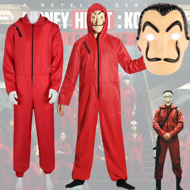 Korea Money Heiste Cosplay Costume Red Hooded Jumpsuit Clown Robber ...