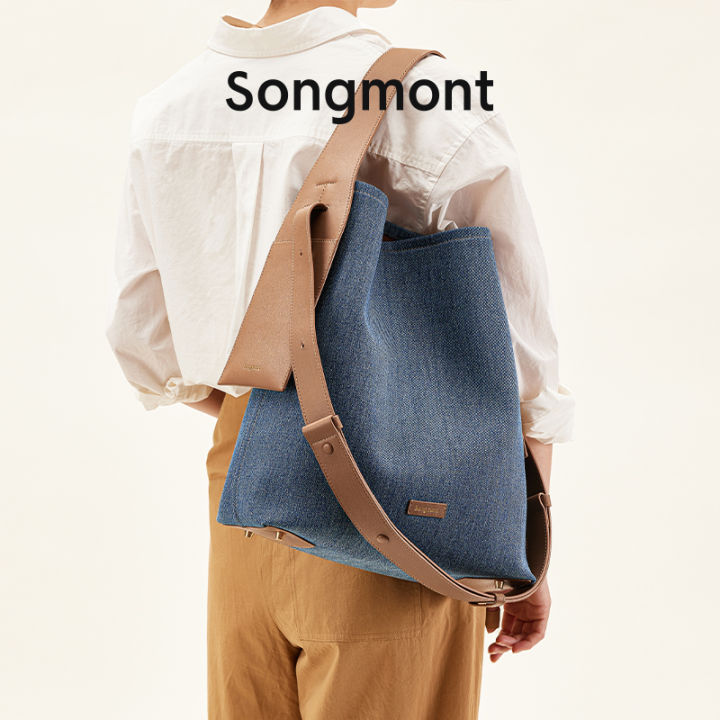Songmont large hanging ear tote bag series designer jeans leather lazy ...