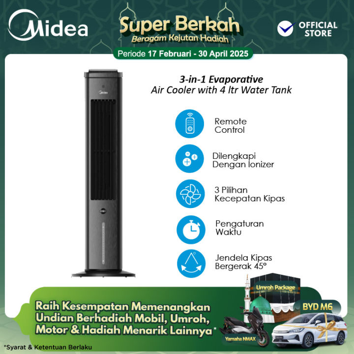 Midea 3-in-1 Evaporative Air Cooler - MAC400R0BPW (4L) - Remote and ...