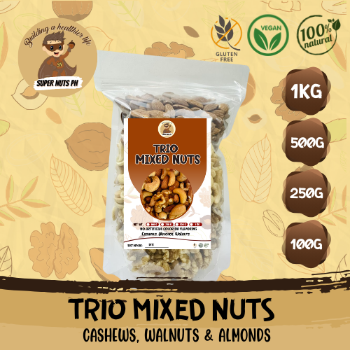 Trio Mixed Nuts Roasted & Unsalted ( Cashew, Almonds & Walnuts ) 100g ...