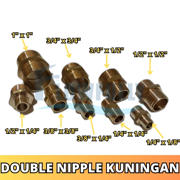 DOUBLE NIPPLE KUNINGAN NEPEL DOBEL DRAT LUAR REDUCING REDUCER NEPLE VALVE BRASS MALE THREAD 1/4 ...