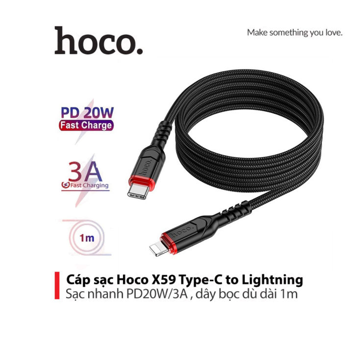 Cáp sạc PD20W Type-c to Lightning Hoco X59 dây dù siêu bền chống rối dài 1M cho iPhone 12/13/14 ...