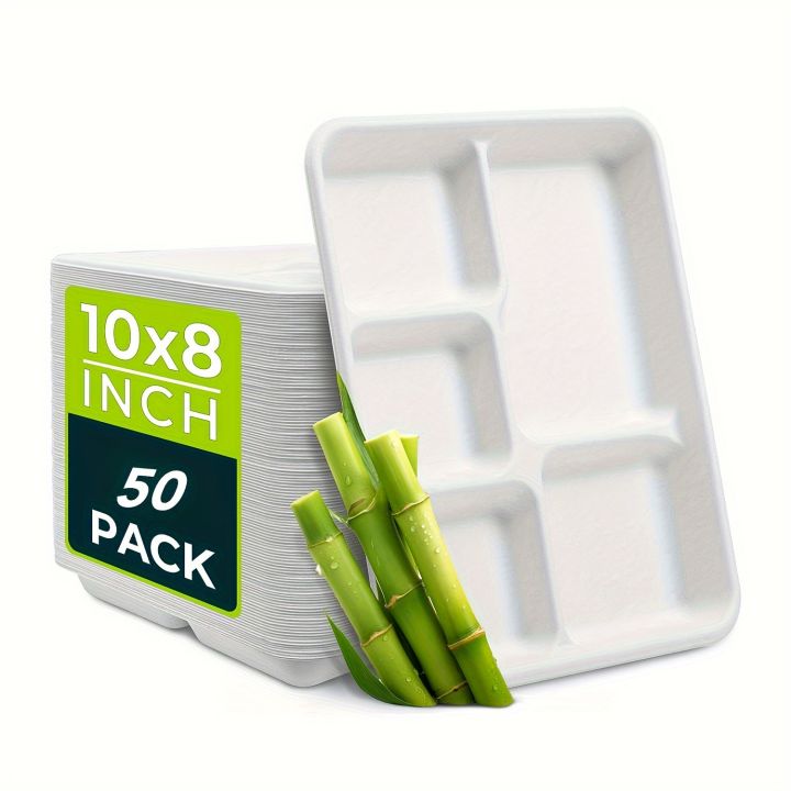 Paper Food Serving Trays, 25.4x20.32 cm, 5-Compartment School Lunch ...