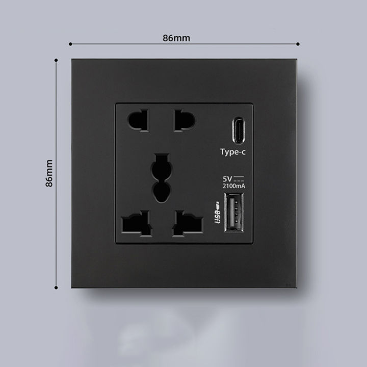 Veli Shy Power 2100MA USB Outlet Crystal Glass Panel 13A UK Wall Type C ...