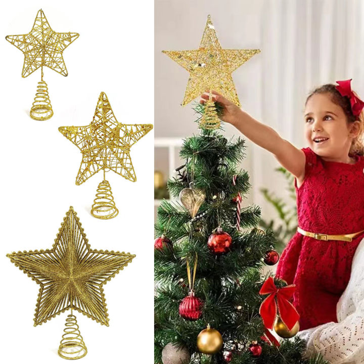 Christmas tree decoration five-pointed star tree top decoration golden ...