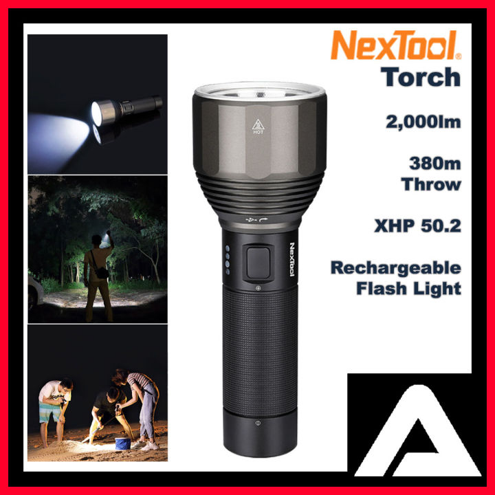 NexTool Torch - 2000lumen 380m Throw - Rechargeable Led Flashlight ...