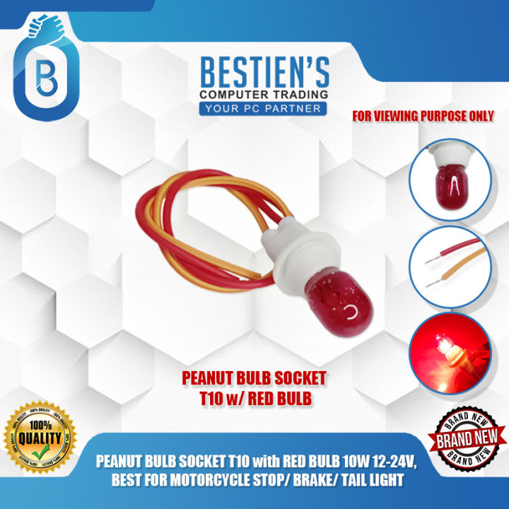 PEANUT BULB SOCKET T10 with RED BULB 10W 12-24V, BEST FOR MOTORCYCLE ...
