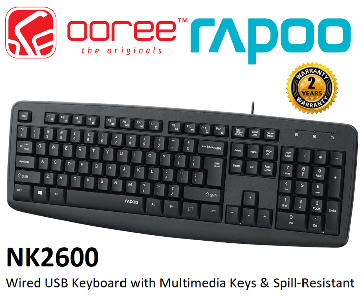 RAPOO NK2600 WIRED USB DESKTOP KEYBOARD WITH SPILL-RESISTANT, LASER ...