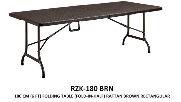 TABLE FOLDING TABLE 180CM 6FT FOLD IN HALF RATTAN DESIGN RECTANGULAR BROWN RZK 180 Lightweight Outdoor Table Rust Resistant Steel Frame Lazada Lazada PH