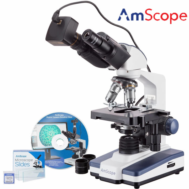 AmScope 40X-2500X LED Binocular Compound Microscope w/ 50pc Blank ...
