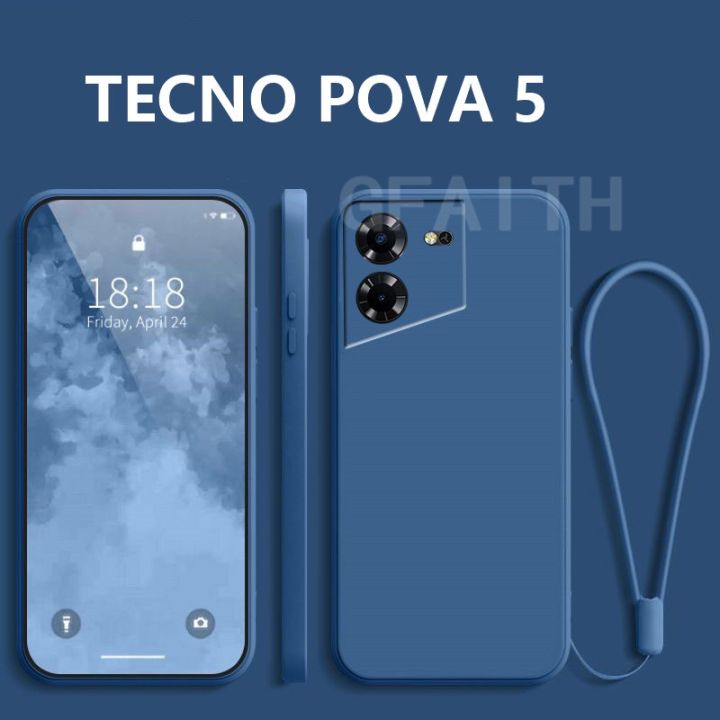 2023 New Casing TECNO POVA 5 Fashion TPU Silicone Skin Feel Simple Plain Color Soft Shell + Hand ...