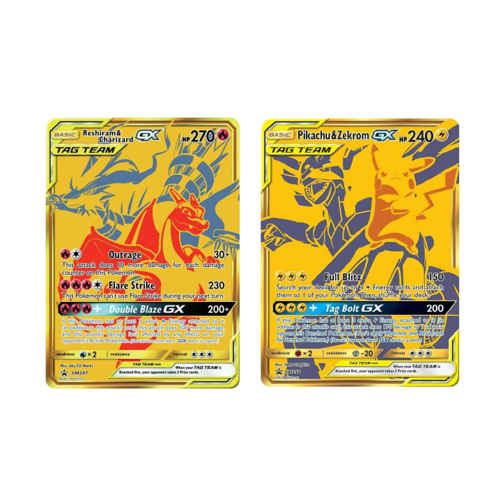 Pokemon TCG Reshiram & Charizard GX and Pikachu & Zekrom GX Tag Team SM247 SM 248 Promo Cards ...