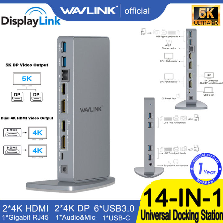 WAVLINK 14-in-1 Aluminum Ultra 5K Universal Docking Station, Dual 4K HD ... WAVLINK 14-in-1 Aluminum Ultra 5K Universal Docking Station, Dual 4K HD ...