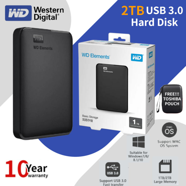Western Digital WD Elements Portable Hard Drive 1TB 2TB HDD USB3.0 ...