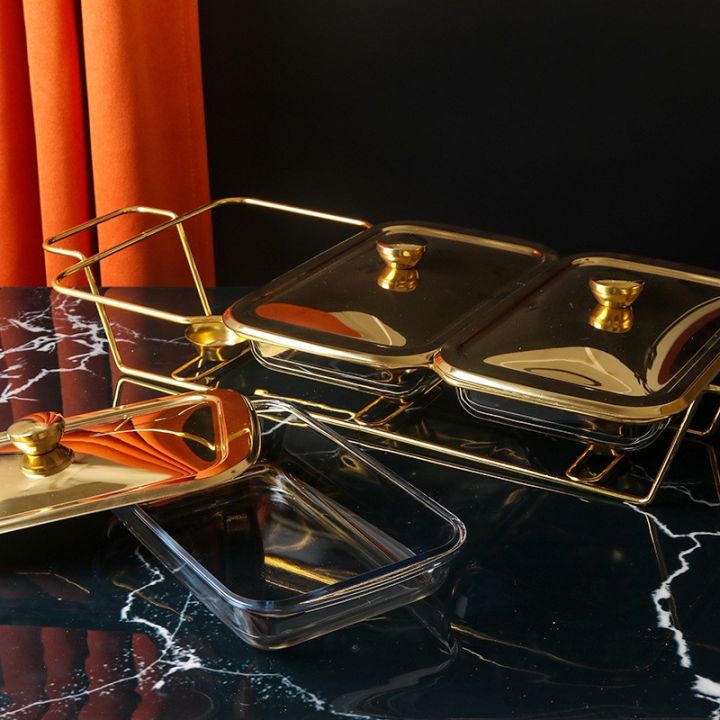 Golden Rectangular Three-Grid Glass Dining Stove Hotel Restaurant Food ...