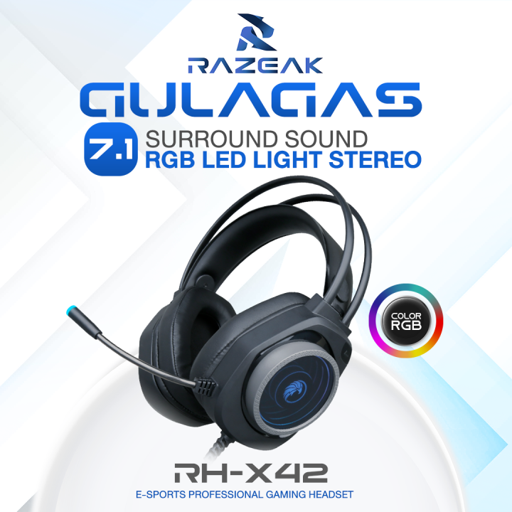 RAZEAK RH-X42 GUJLAGAS 7.1 SURROUND SOUND RGB LED LIGHT STEREO COLOR ...