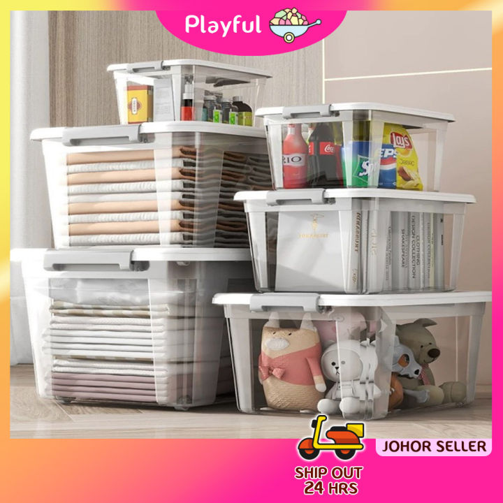 【PLAYFUL】SUPER BIG Transparent Storage Box Kotak Simpanan Roda Storage ...