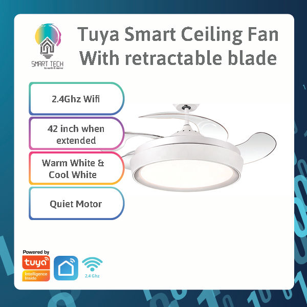 Tuya Smart 42inch retractable 4 blades ceiling fan with LED light and ...