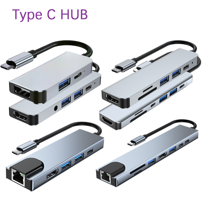 Type C ฮับ USB C HUB Type C,สถานีเชื่อมต่อหลายฮับพร้อม RJ45 VGA HDMI ...