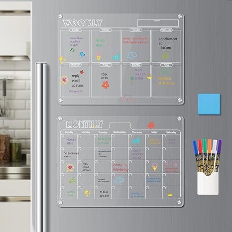 Clear Acrylic Magnetic Dry Erase Board with Monthly & Weekly Planner ...