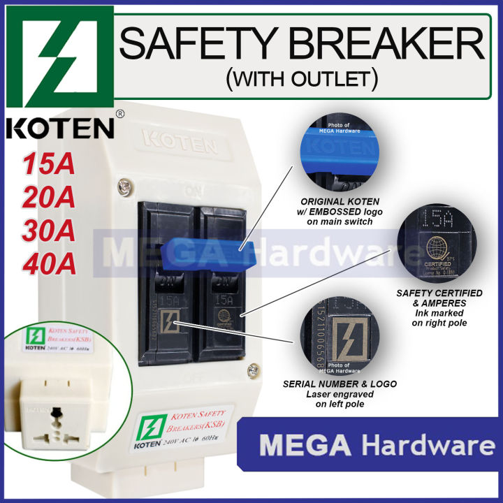 KOTEN SAFETY BREAKER KSB-S with housing & Aircon outlet 15A 20A 30A 40A ...