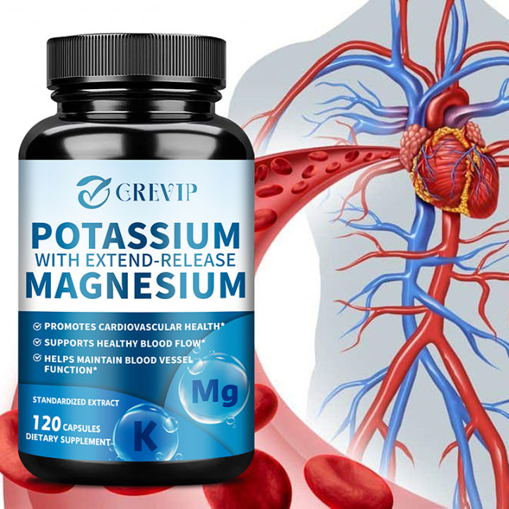 Grevip Magnesium Potassium Supplement - 120 Capsules - High Absorption ...