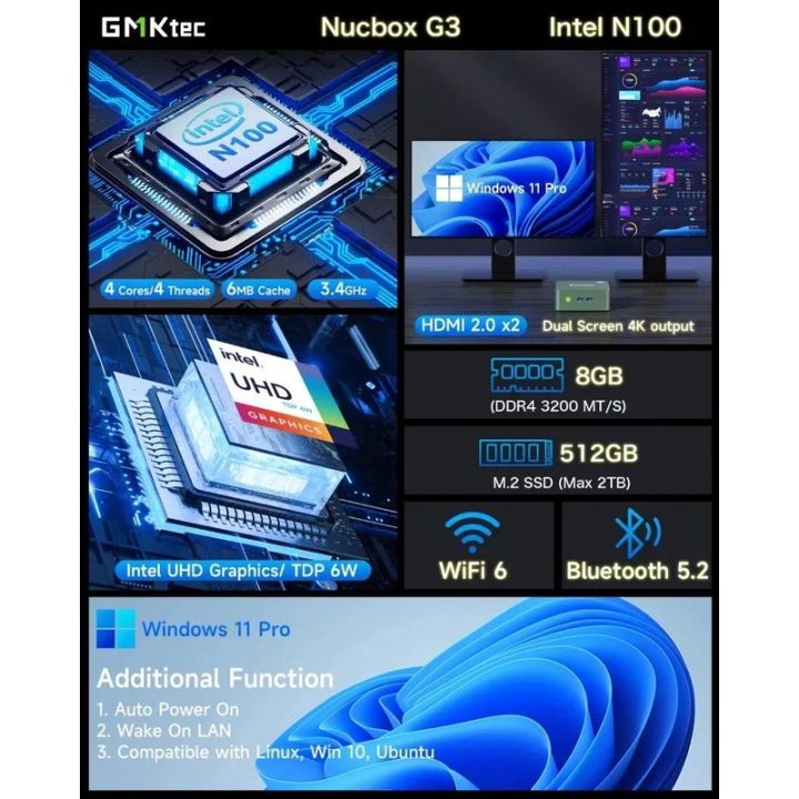 GMKtec G3 plus/G3 Pro Intel N150/Intel i3-10110U DDR4 3200Mhz SSD WiFi ...