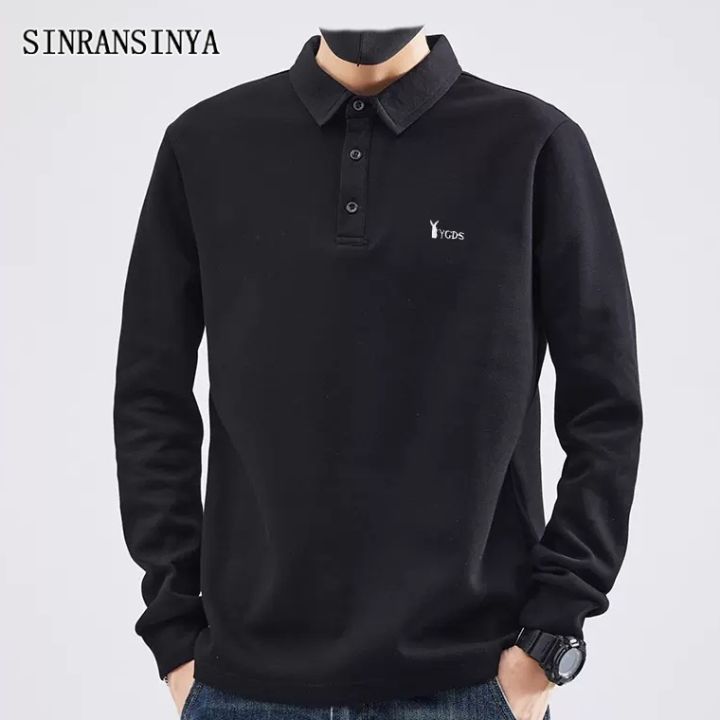SINRANSINYA丨เสื้อยืดแขนยาวผ้ากำมะหยี่สองด้านสำหรับผู้ชาย,ใหม่เสื้อโปโล ...