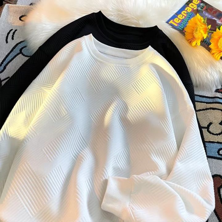 db 加绒加厚浮纹情侣装卫衣男复古打底衫 T恤 jfgj | Lazada PH